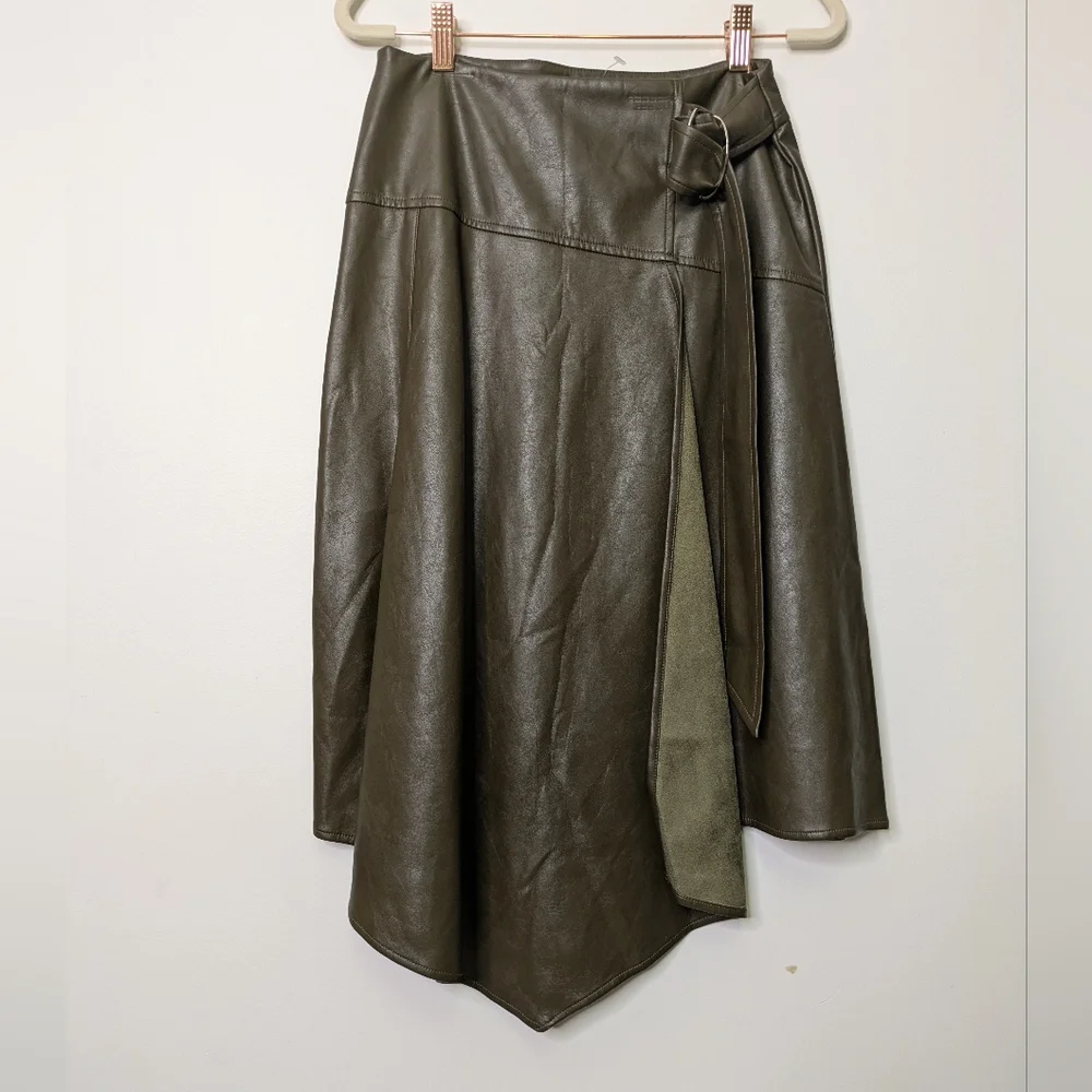Skirts | Olive Faux Leather Asymmetrical Wrap Skirt | Poshmark